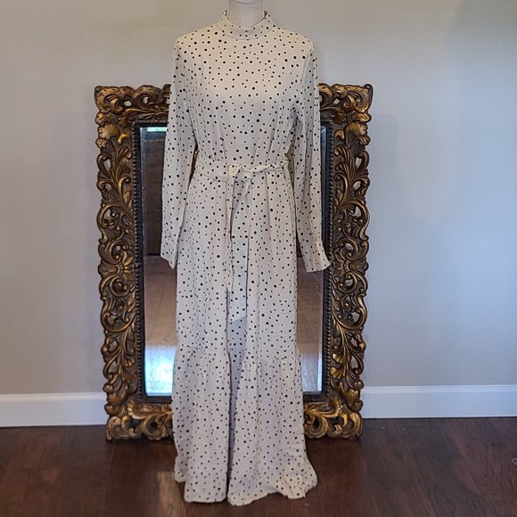 Veiled | Dresses | Veiled Collection White With Tan Polka Dots Dress ...